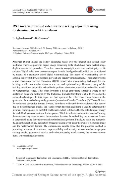 Rst Invariant Robust Video Watermarking Algorithm Using Quaternion