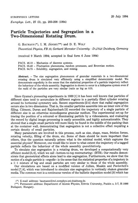 Pdf Particle Trajectories And Segregation In A Two Dimensional