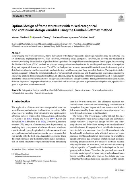Optimal Design Of Frame Structures With Mixed Categorical And Continuous Design Variables Using