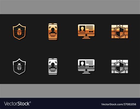 Set System Bug Mobile And Face Recognition Vector Image