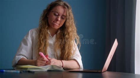 Girl Doing Homework At Home Female Babe Watching Online Lesson At Remote Learning Class On