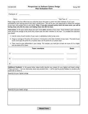 Fillable Online Www4 Ncsu CSC495D 001 Spring 2007 Peer Evaluation Form Www4 Ncsu Fax Email
