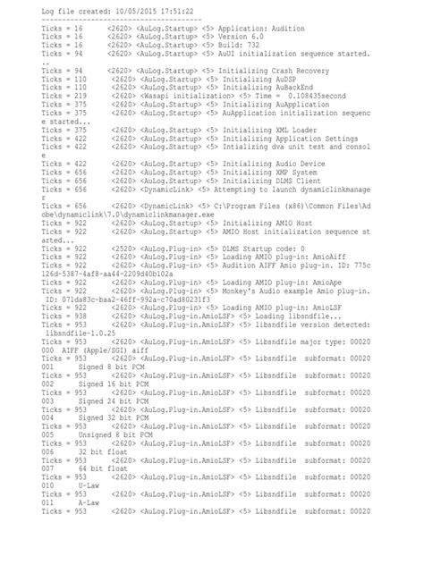 analysis of audio application startup log file detailing initialization