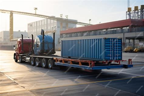 Premium Photo Shipping Containers Being Loaded Onto A Flatbed Truck