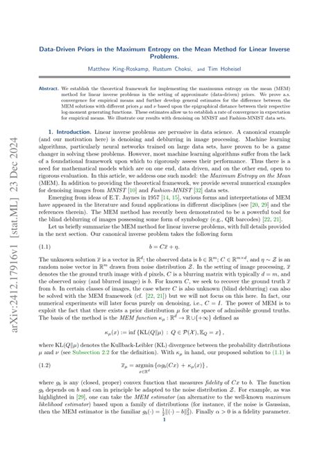 Pdf Data Driven Priors In The Maximum Entropy On The Mean Method For Linear Inverse Problems