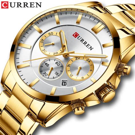 Curren Модные Часы мужские бизнес хронограф кварцевые часы золотые из нержавеющей стали