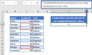 Zellen zwischen zwei Zahlen in Excel und Google Sheets zählen