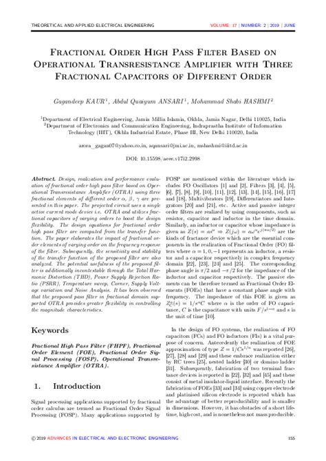 Pdf Fractional Order High Pass Filter Based On Operational