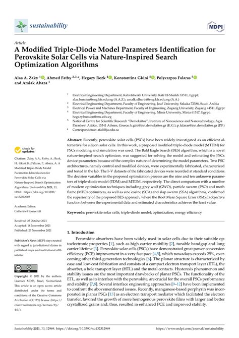 Pdf A Modified Triple Diode Model Parameters Identification For Perovskite Solar Cells Via