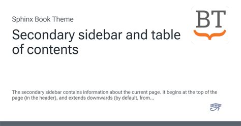 Secondary Sidebar And Table Of Contents — Sphinx Book Theme