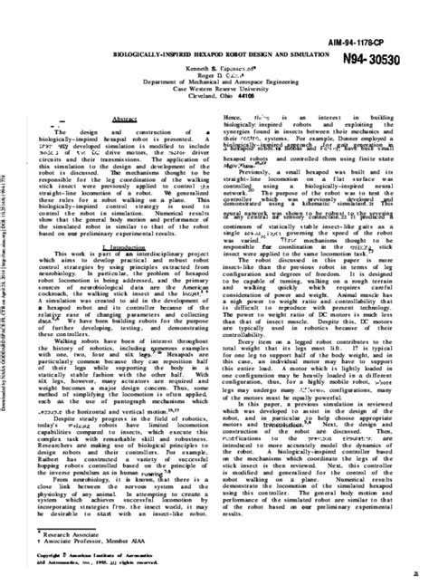 pdf biologically inspired hexapod robot design and simulation
