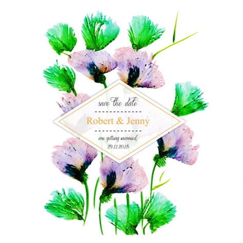 수채화 꽃 결혼식 프레임 초대 카드 Eps Uidownload