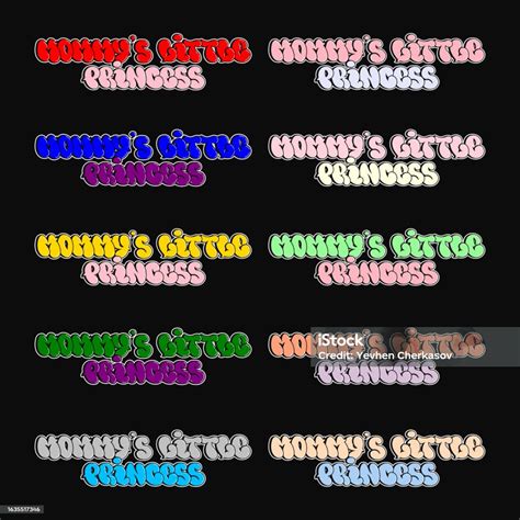 엄마의 작은 공주 문구 그래피티 만화 스타일의 편지 재미 있고 멋진 Trippy 다채로운 편지 패션 티셔츠에 대한 낙서 스타일 인쇄 0명에 대한 스톡 벡터 아트 및 기타