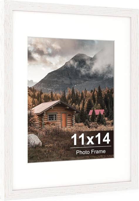 Flyjoe 11x14 Wood Frame White Rustic Wood 11 X 14 Picture Frame With Mat For 8x10
