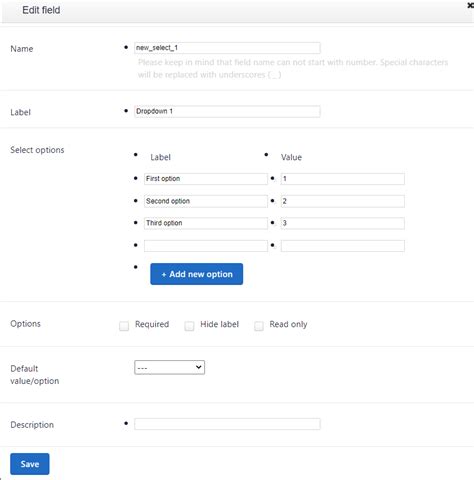 Bug Form Builder Dropdown Save Elements · Issue 891 · Fossbilling