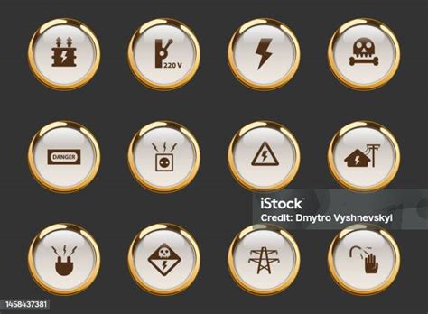 어두운 배경에 고전압 금 테두리 벡터 아이콘입니다 웹 모바일 및 Ui 디자인을 위한 골드 프레임의 고전압 아이콘 가장자리에 대한