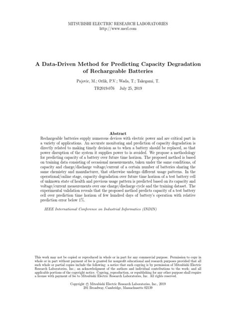Data Driven Prediction Of Battery Cycle Life Before Capacity Degradation Download Free Pdf