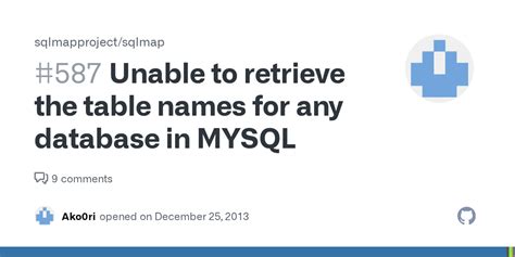 Unable To Retrieve The Table Names For Any Database In Mysql · Issue
