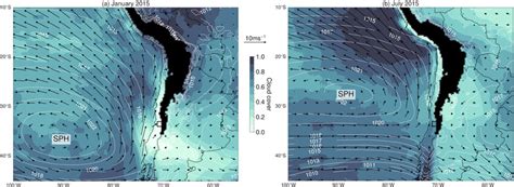 Synoptic Scale Circulation For A January And B July 2015 Contours Download Scientific
