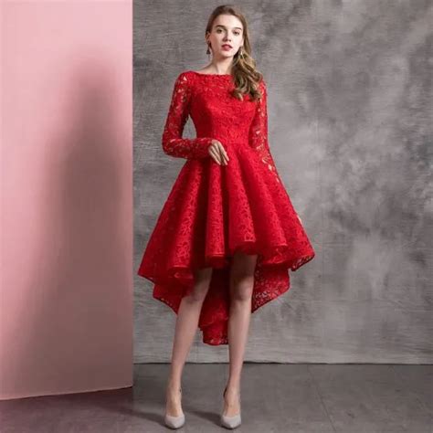 Chic Beautiful Solid Color Red Cocktail Dresses 2019 A Line Princess Scoop Neck Lace Flower