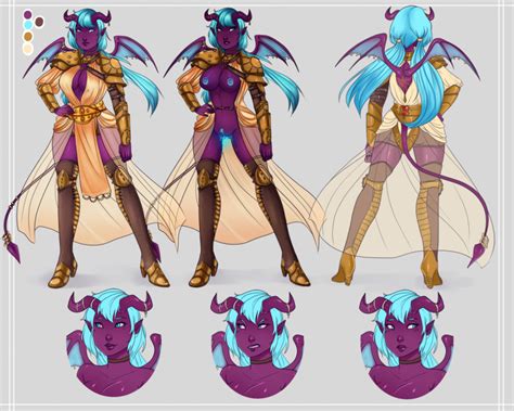 Rule 34 Armor Blue Eyes Blue Hair Horns Lady Amaranthine Model Sheet Piercing Purple Skin