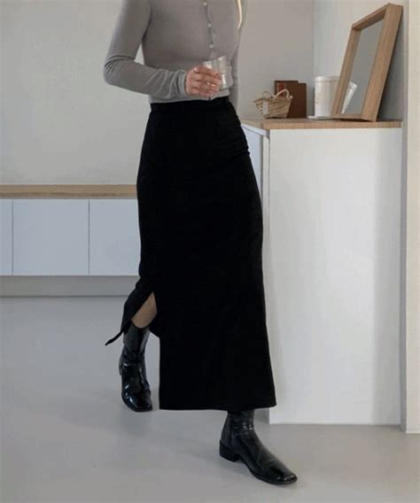 유니크한 벨트 옆지퍼 옆트임 섹시한 포인트 모던 겨울 도톰 모직 하이웨스트 H라인 롱 스커트 에이블리