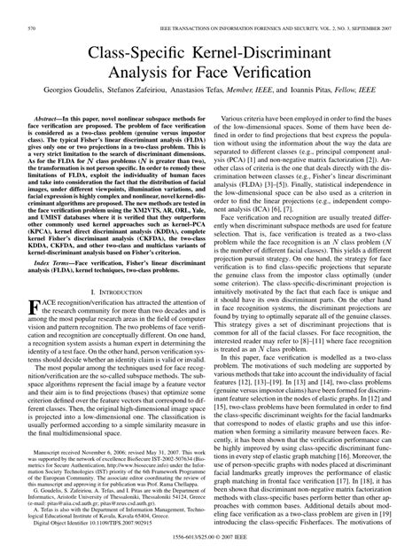 Pdf Class Specific Kernel Discriminant Analysis For Face Verification