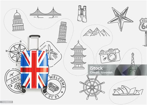 여행 가방과 낙서 요소가있는 세계 여행 개념 벡터 일러스트 레이 션 0명에 대한 스톡 벡터 아트 및 기타 이미지 0명 3차원 형태 가방 Istock