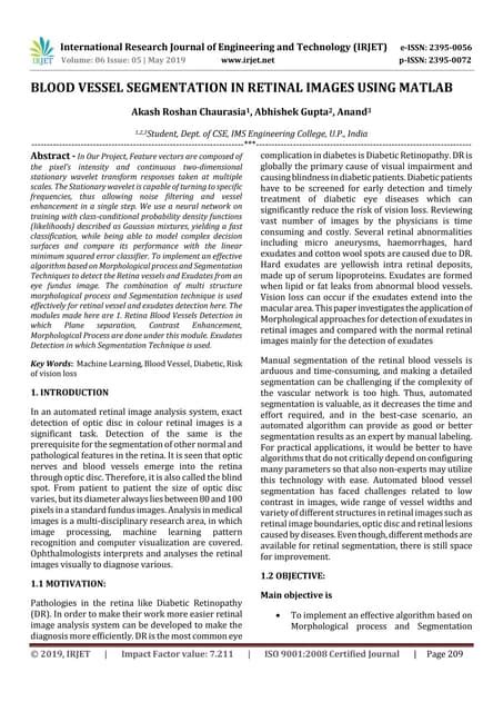 Irjet Blood Vessel Segmentation In Retinal Images Using Matlab Pdf