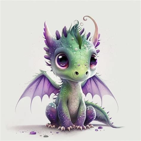 Premium AI Image Cartoon Illustration Of A Green Dragon With Purple