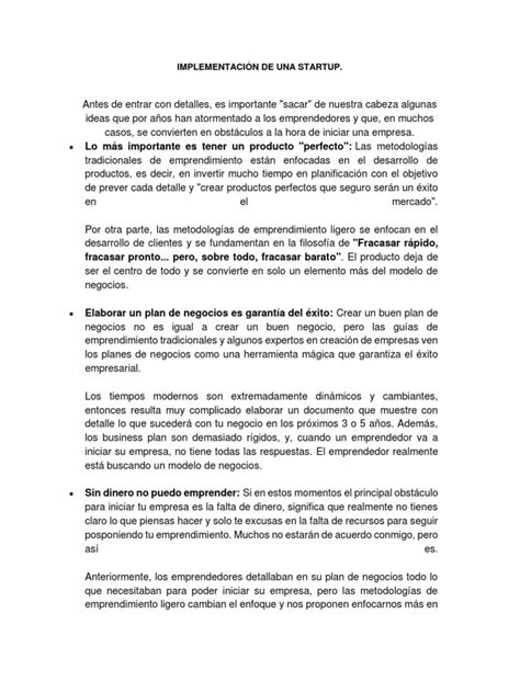 Implementación De Una Startup Pdf Iniciativa Empresarial Empresa