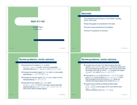 Notes On Review Problems Vector Calculus Linear Algebra Math 311