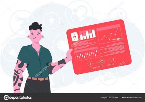 Iot Concept Man Holds Panel Analyzers Indicators His Hands Good Stock Vector By ©yay Images