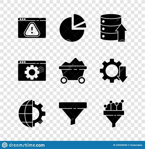 Set Browser With Exclamation Mark Pie Chart Infographic Server Data Web Hosting Globe Of