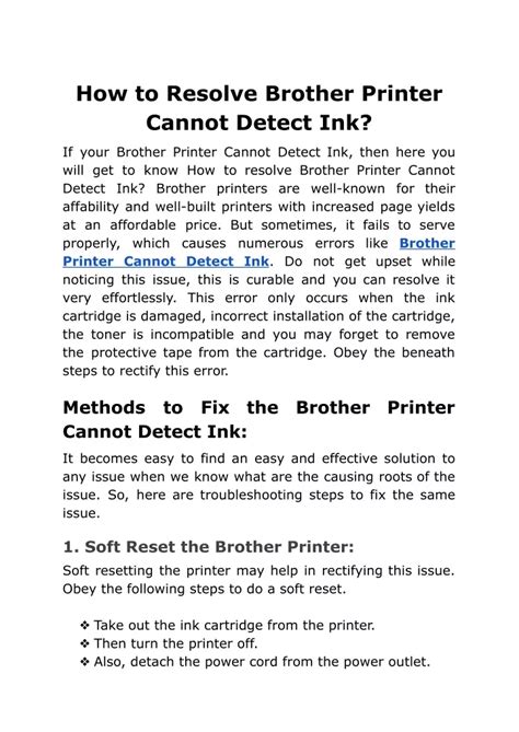 Ppt Instant Solution To Solve Brother Printer Cannot Detect Ink Issue Powerpoint Presentation