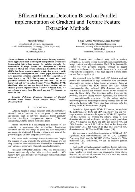 Pdf Efficient Human Detection Based On Parallel Implementation Of Gradient And Texture Feature