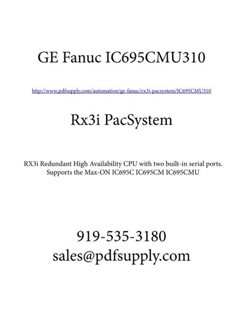 GE Fanuc Rx I PacSystem Sales GE Fanuc PLC
