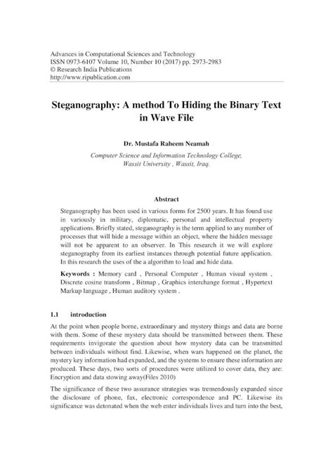Pdf Steganography A Method To Hiding The Binary Text In Wave Steganography A Method To