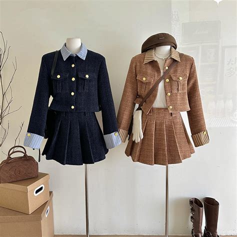 데인티 🚚당일 출고 세트 가격 ️ 포르츠 코튼 트위드 배색 겨울 하객 연말 숏 자켓 플리츠 치마 스커트 셋업 세트