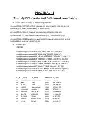 PRACTICAL 1 DBMS Docx PRACTICAL 1 To Study DDL Create And DML