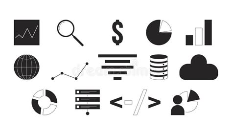 Analytics Database Management Black And White 2d Line Cartoon Objects Set Stock Illustration
