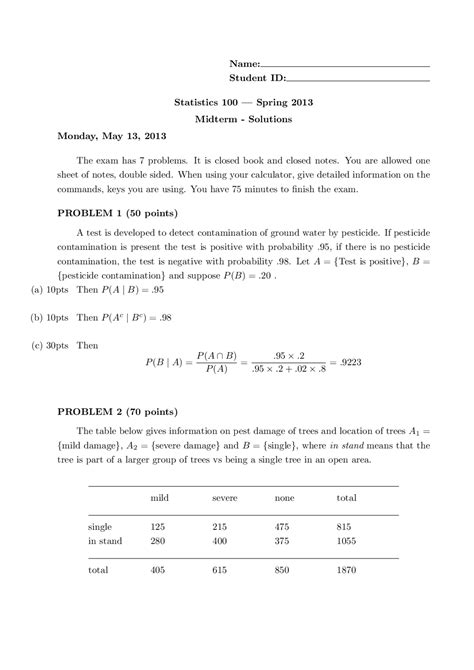 Applied Statistics For The Biological Sciences Midterm Solution