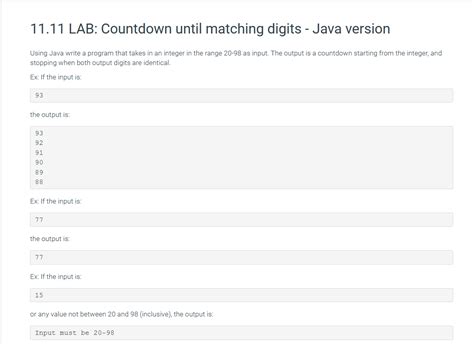 Solved 1111 Lab Countdown Until Matching Digits Java