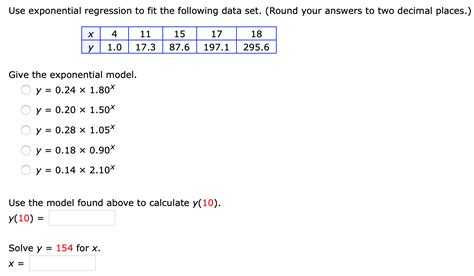 Solved Use Exponential Regression To Fit The Following Data