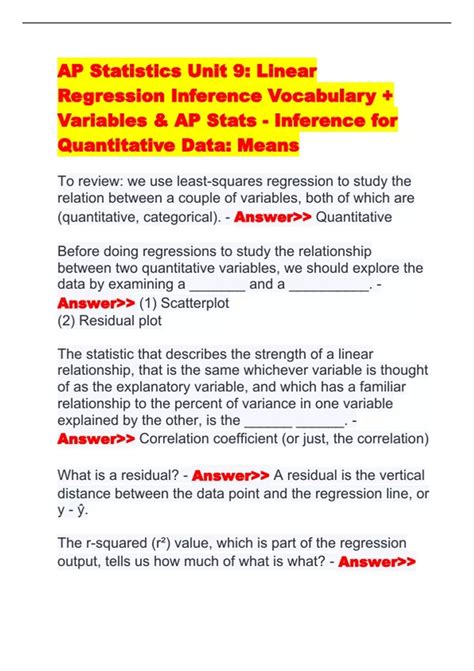 Ap Statistics Unit 9 Linear Regression Inference Vocabulary