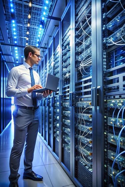 Engineer Manager Connecting Data Center On Global Networking In Server Room Of Storage Systems