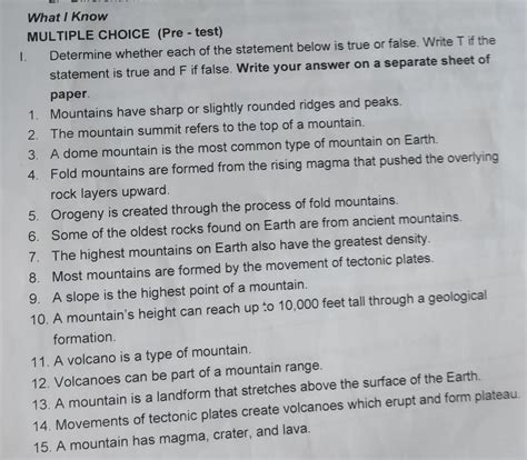TRUE OR FALSE Write T If The Statement Is True And F If False Brainly Ph