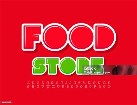 벡터 다채로운 배너 식품 매장 추상 스타일 알파벳 문자와 숫자 세트 건강한 식생활에 대한 스톡 벡터 아트 및 기타 이미지 건강한 식생활 고급 고기 Istock