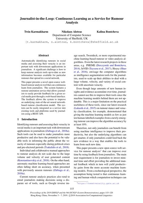 Pdf Journalist In The Loop Continuous Learning As A Service For Rumour Analysis