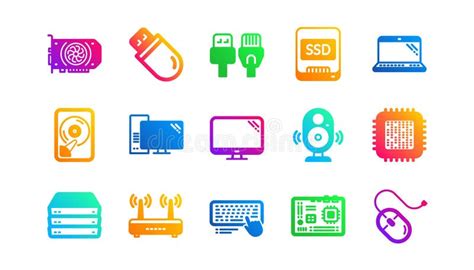 Computer Device Line Icons Motherboard Cpu And Laptop Linear Icon Set Vector Stock Vector